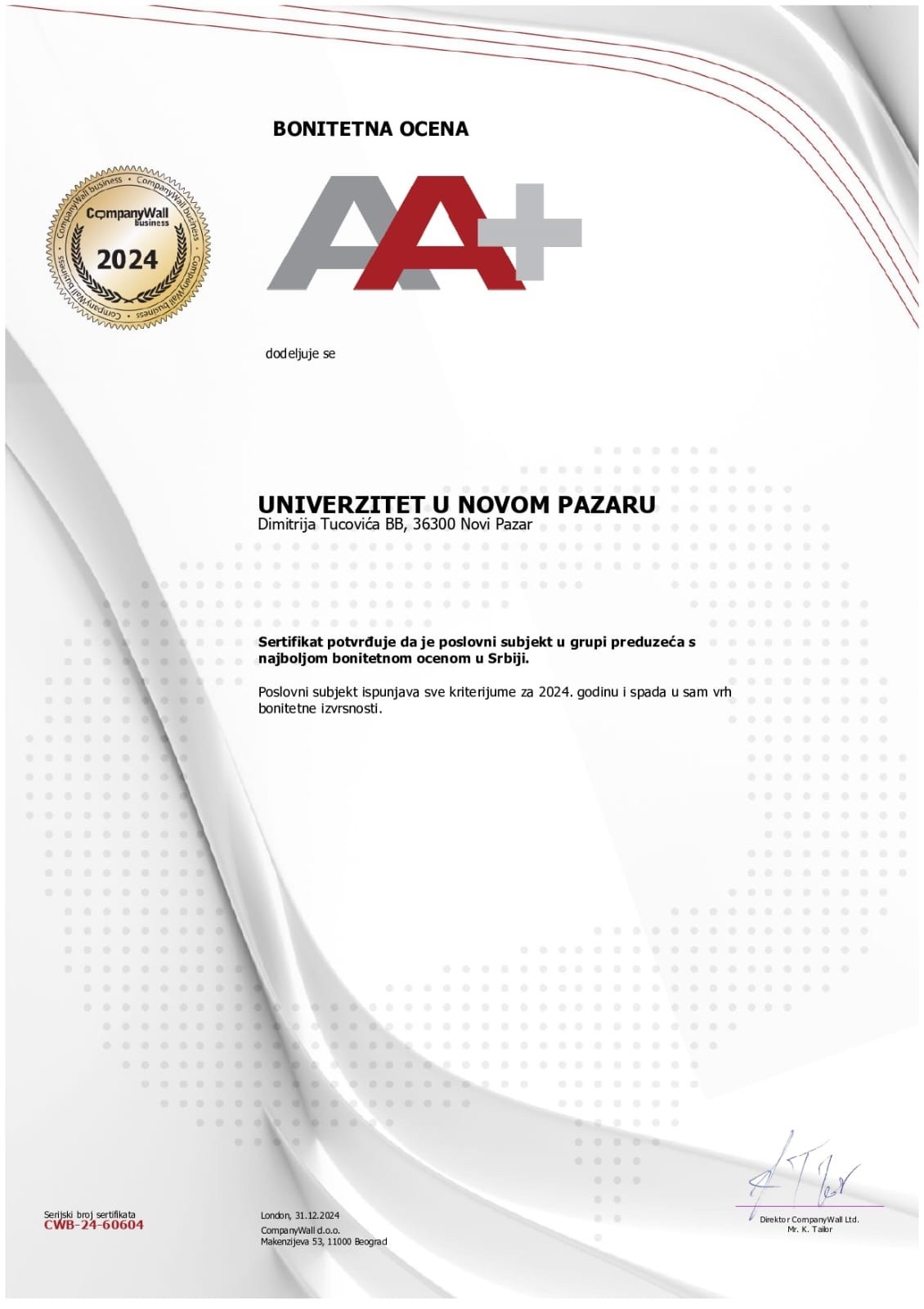 Univerzitet u Novom Pazaru je zvanično prepoznat kao jedan od najuspješnijih poslovnih subjekata ...